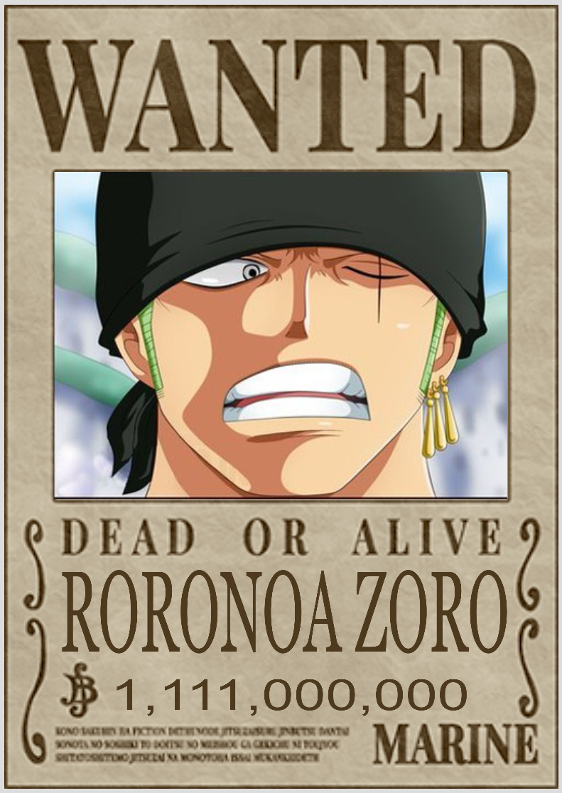 Poster Retrato Cartaz de Procurado Roronoa Zoro em