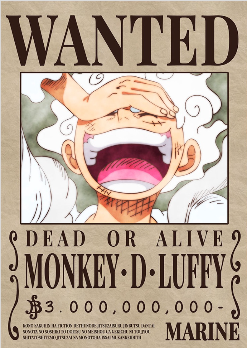 Poster Retrato Pôster recompensa de Luffy imperador pirata em