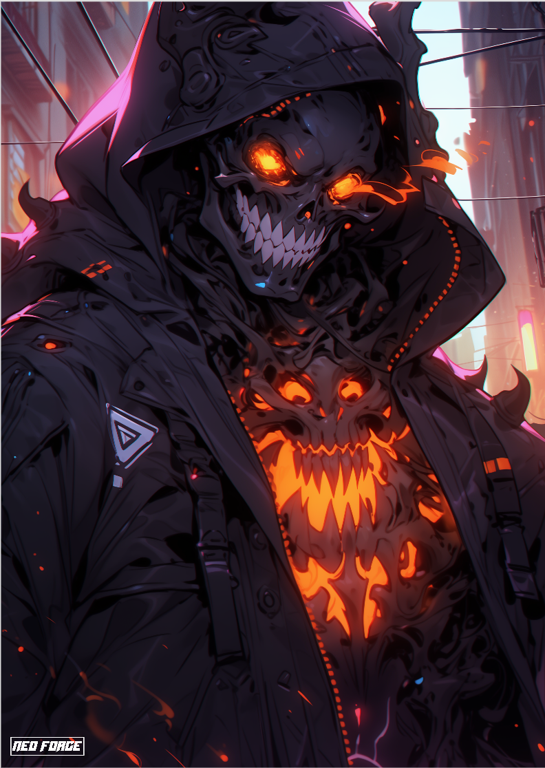 Poster Retrato Poster Skeleton Cyberpunk em