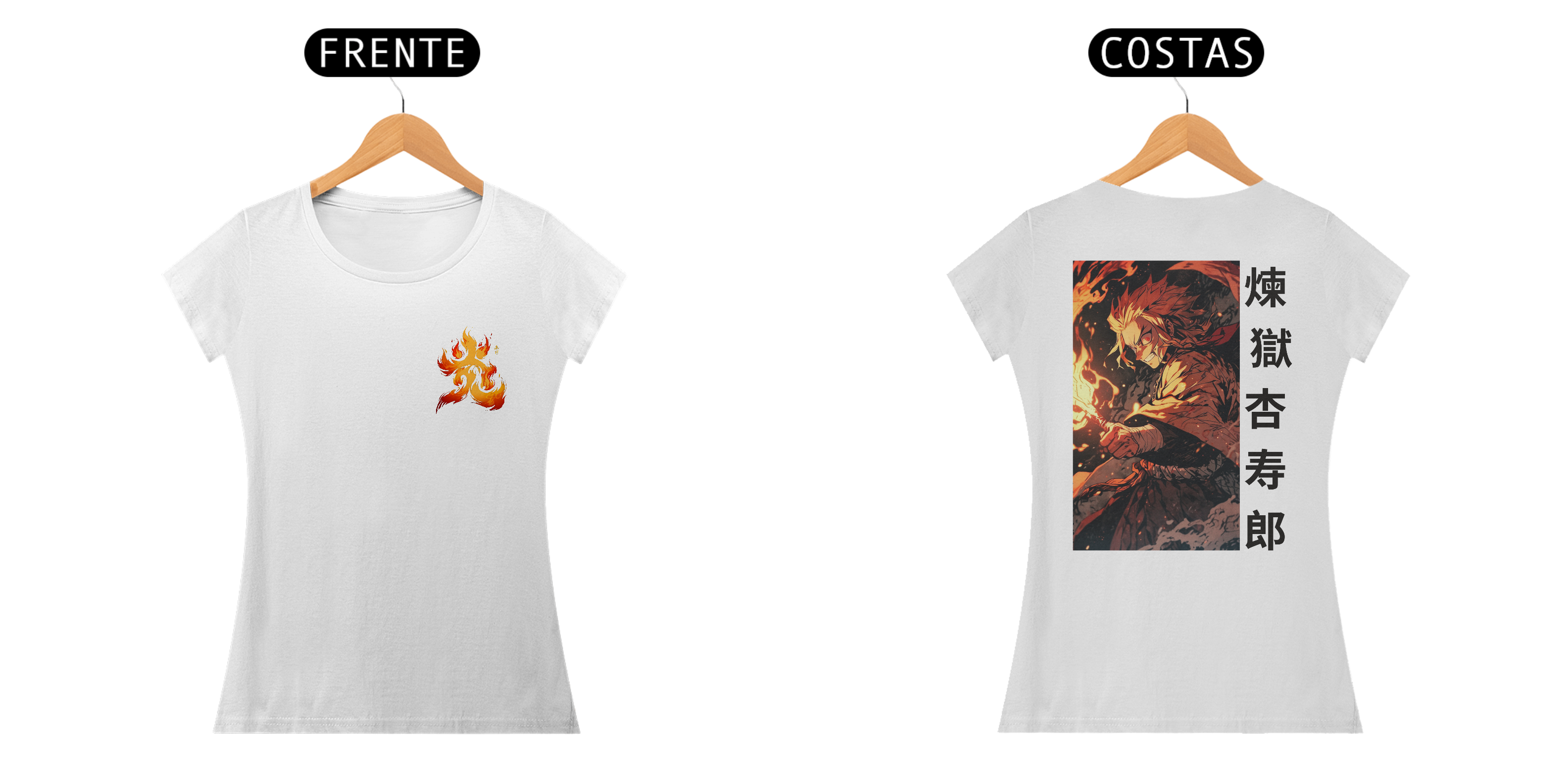 Baby Long Quality Demon Slayer - Baby Look Branca Frente/Costas Rengoku R$79,90 em Blue Goat ...