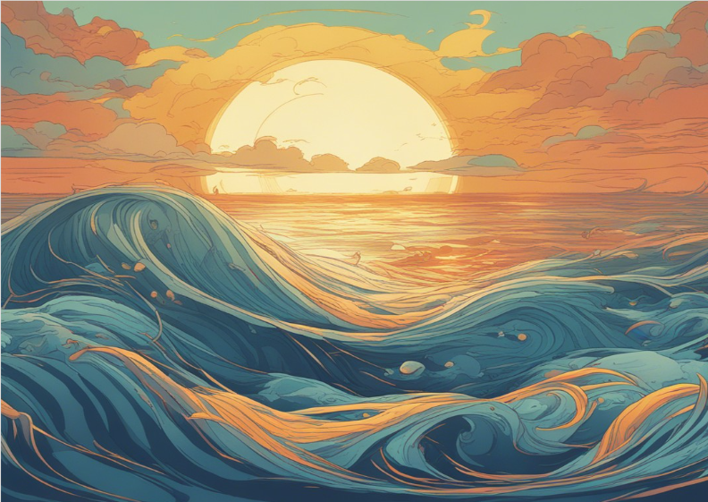 Poster Paisagem 2D Ocean Waves - Art Code: 004 em Geometria Oculta