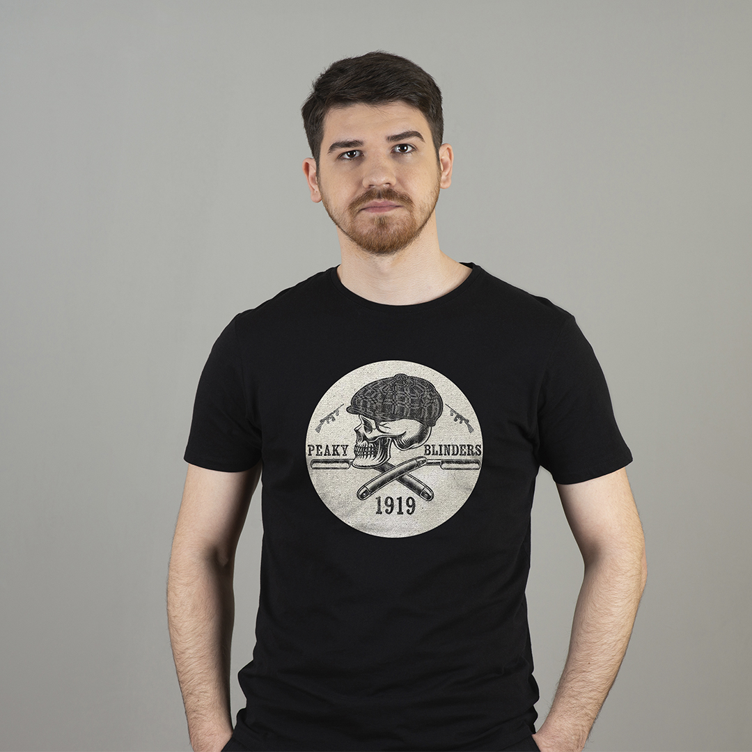T-Shirt Quality Camiseta - Skull Peaky Blinders texture em