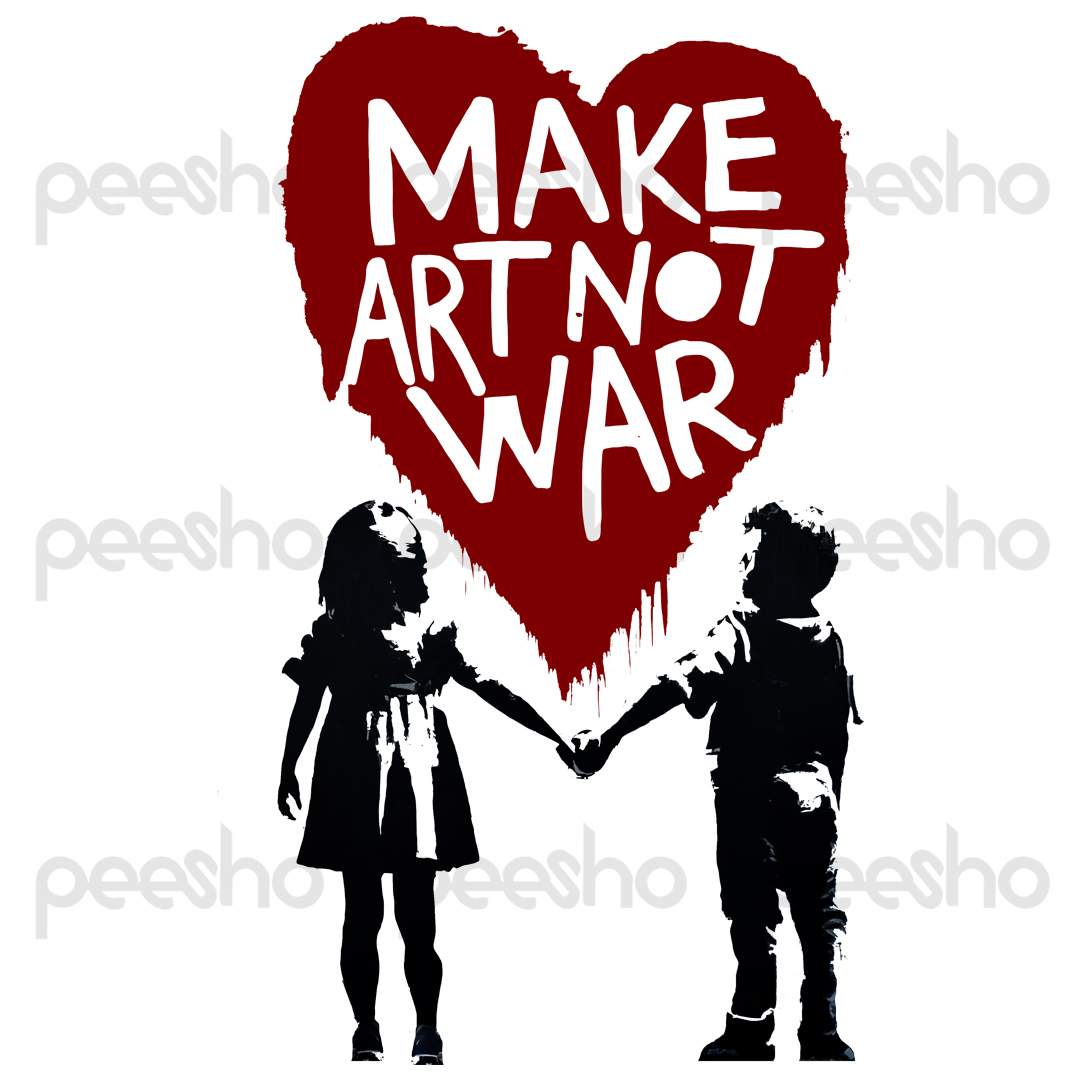 T-Shirt Prime MAKE ART NOT WAR (Branca) R$89,90 em PEESHO