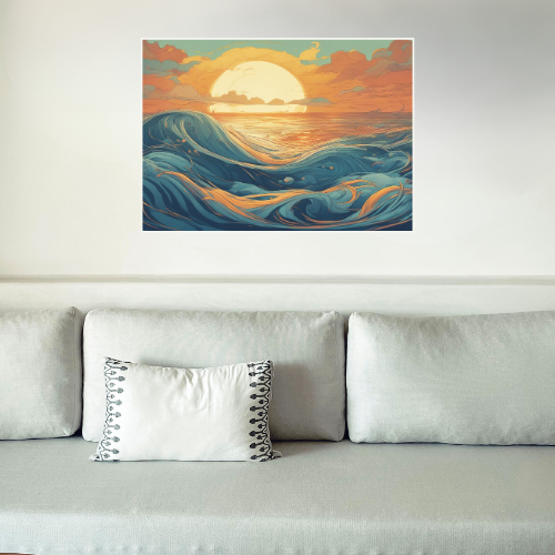 Poster Paisagem 2D Ocean Waves - Art Code: 004 em Geometria Oculta
